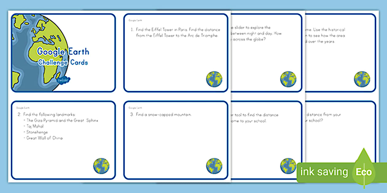 Black and White Google Earth Challenge Task Cards - Twinkl