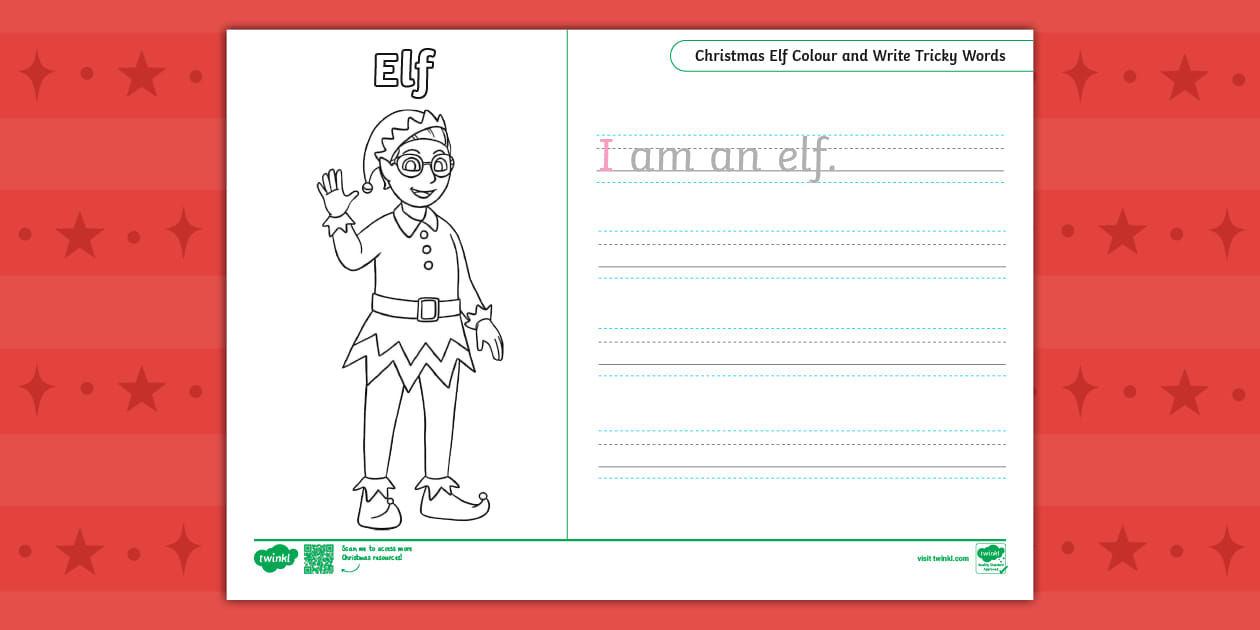 Christmas Elf Colour and Write Tricky Words (teacher made)