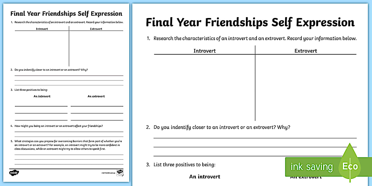 Final Year Friendships Self Expression Worksheet - Twinkl