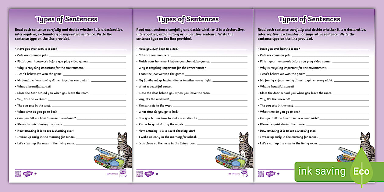 Types of Sentences Differentiated Activity Sheets - Twinkl