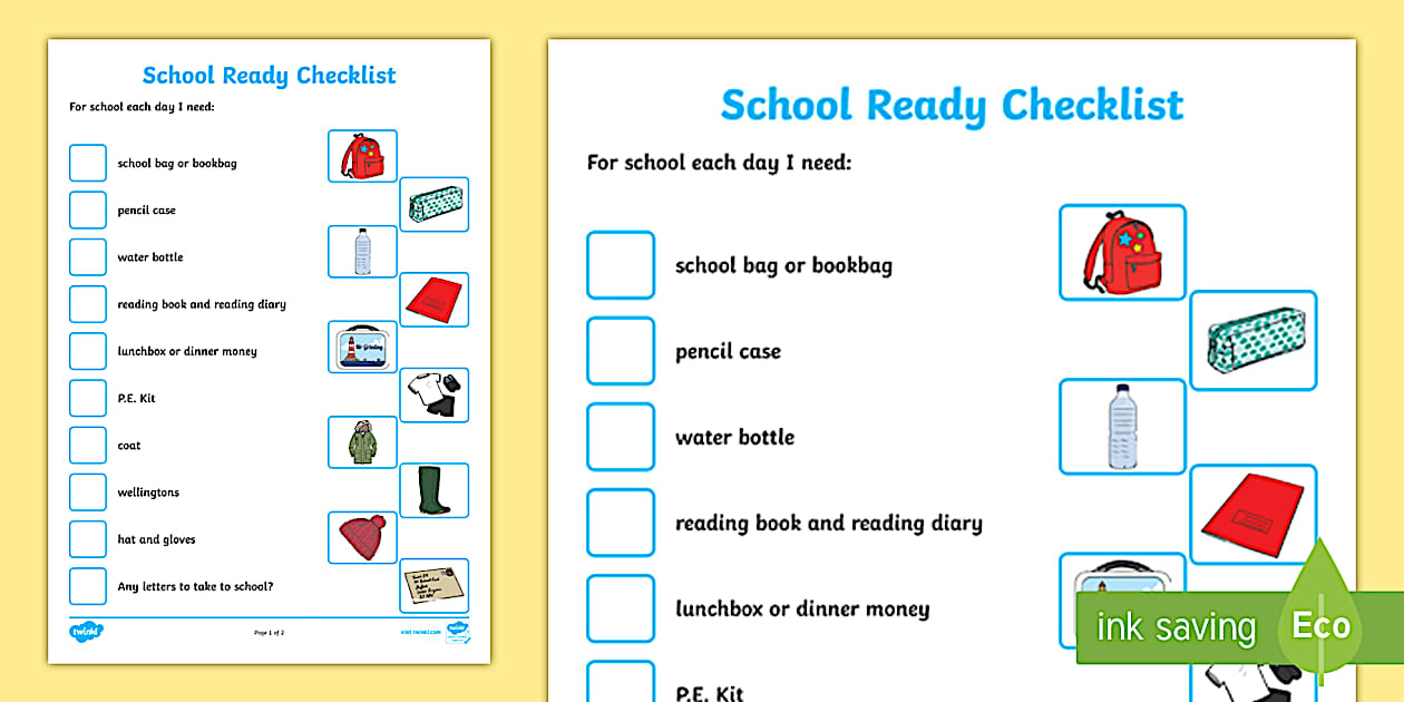 Things You Need for School Checklist - Primary School Ready