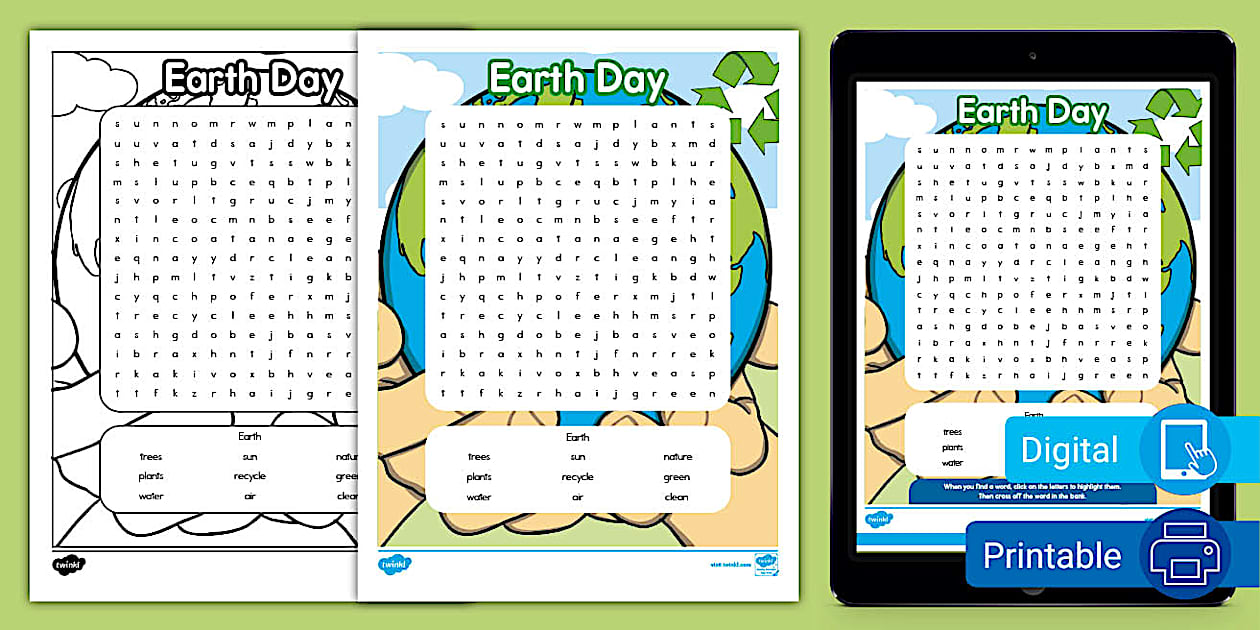 Earth Day Word Search for K-2nd Grade