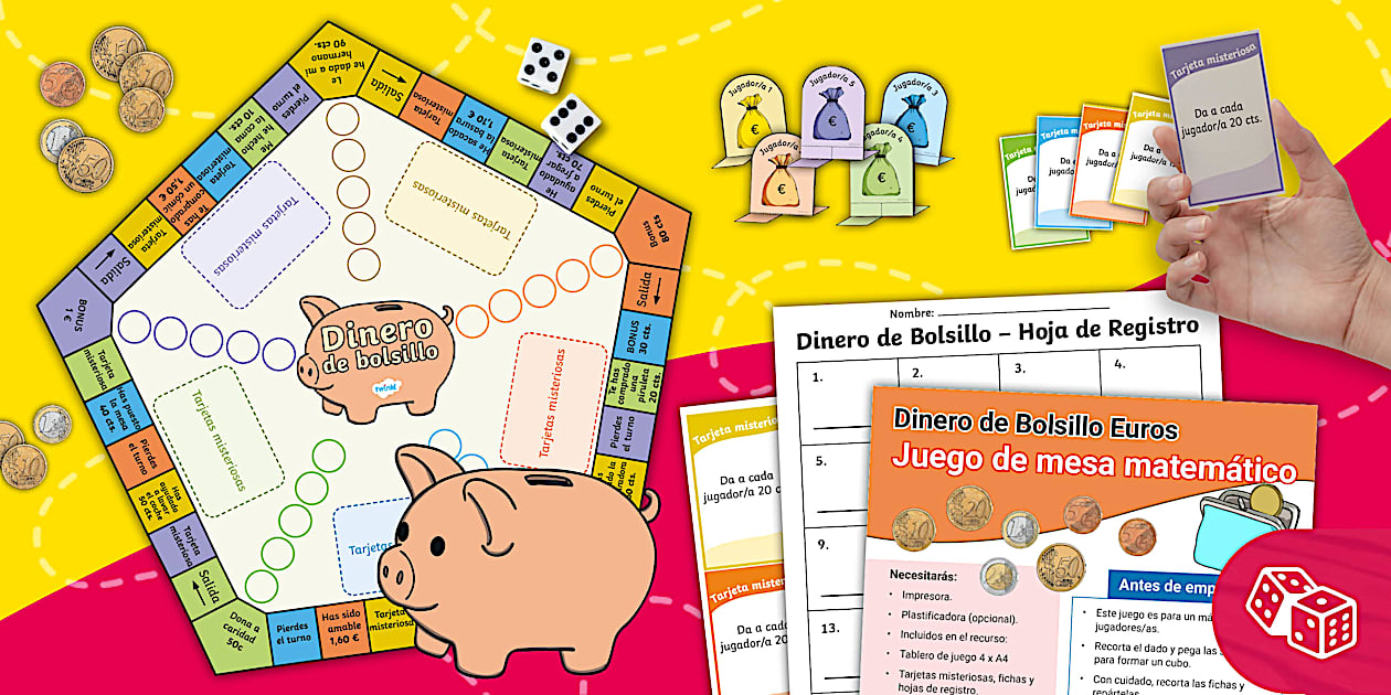 Juego de mesa: Dinero de Bolsillo Euros - Twinkl Board Games