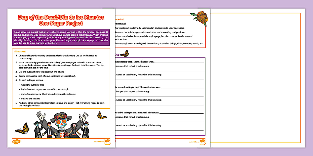 Dia de los Muertos One Pager Project for Kids | Twinkl USA
