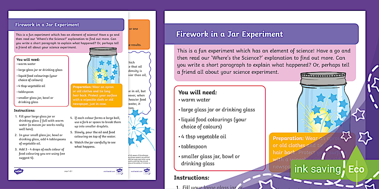 Firework in a Jar Experiment (Teacher-Made) - Twinkl