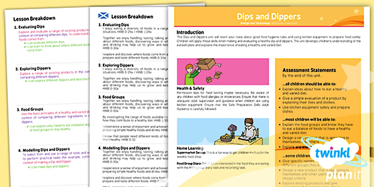 D&T: Dips and Dippers Planning Overview CfE - Twinkl