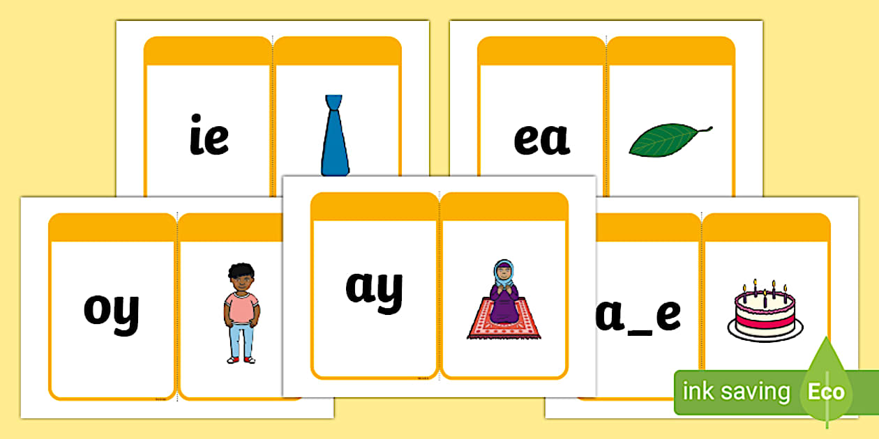 Level 5 Phonics A5 Double-Sided GPC and Mnemonic Flashcards