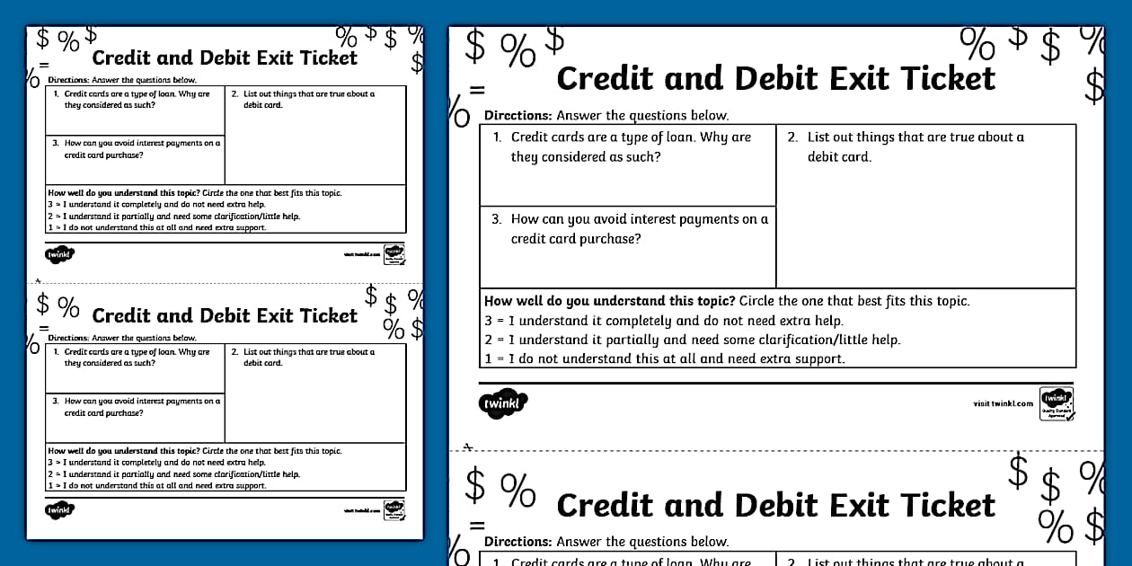Seventh Grade Credit and Debit Exit Ticket (Teacher-Made)