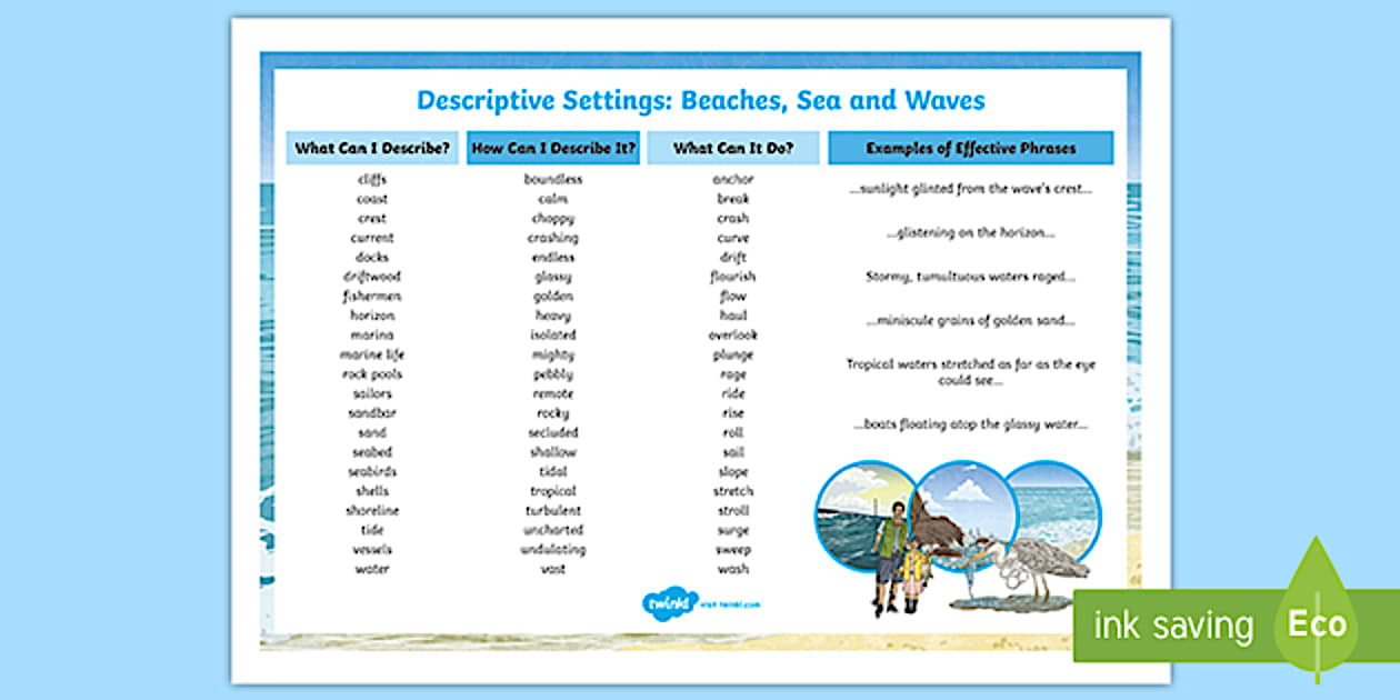 KS2 Descriptive Setting - Beach Vocabulary Mat - Twinkl