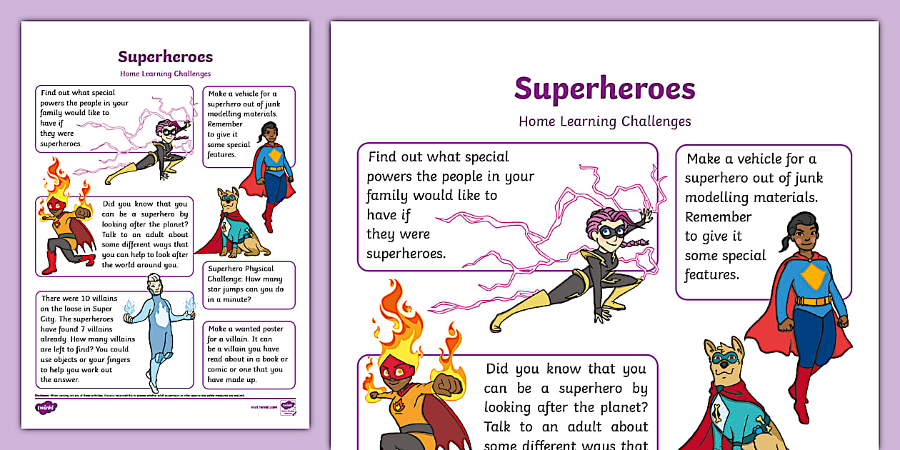 Superheroes Home Learning Challenges Reception FS2 - Twinkl
