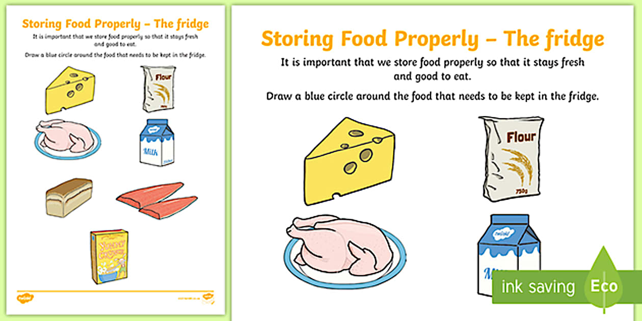 Storing Food Properly - The Fridge Worksheet - Twinkl