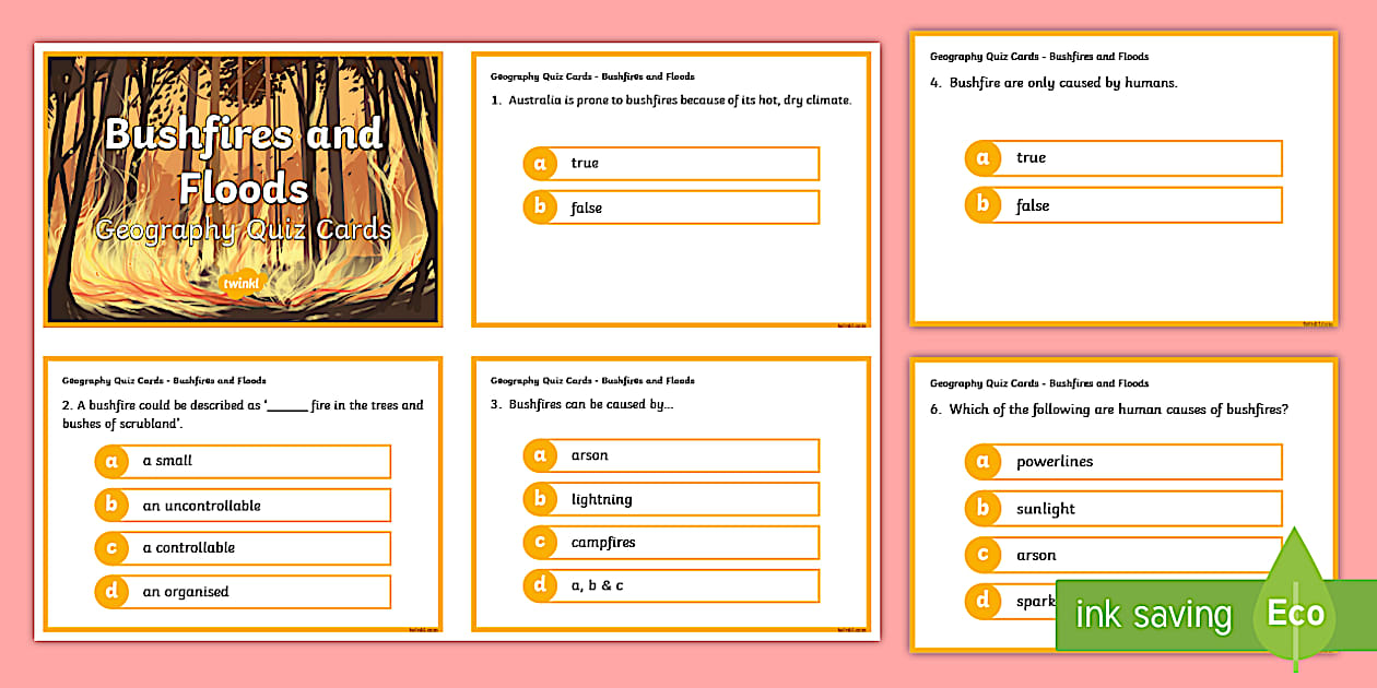 Bushfires and Floods Quiz Cards - Year 5 Geography