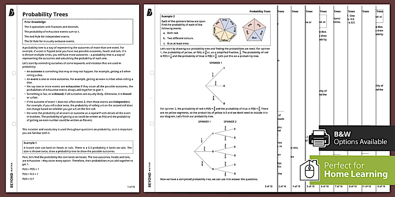 👉 Probability Trees for Independent Events Worksheet | Beyond