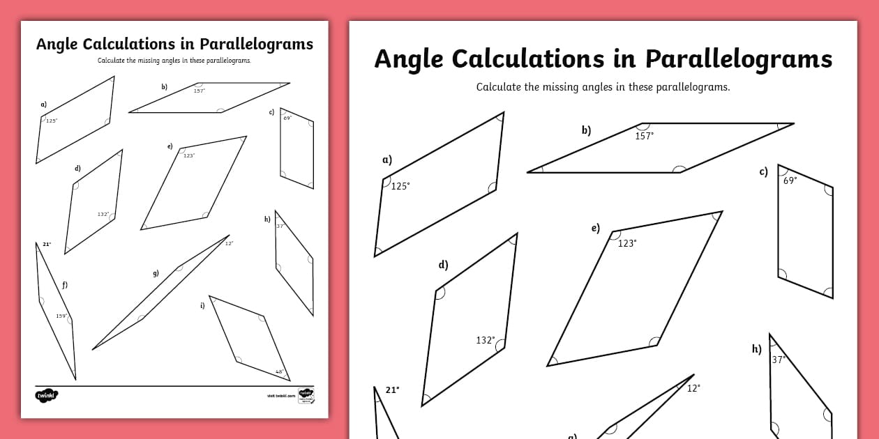 Seventh Grade Angle Calculations in Parallelograms - Twinkl