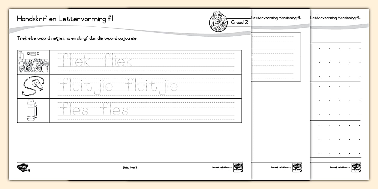 Graad 2 Klanke Handskrif en Lettervorming fl - Twinkl