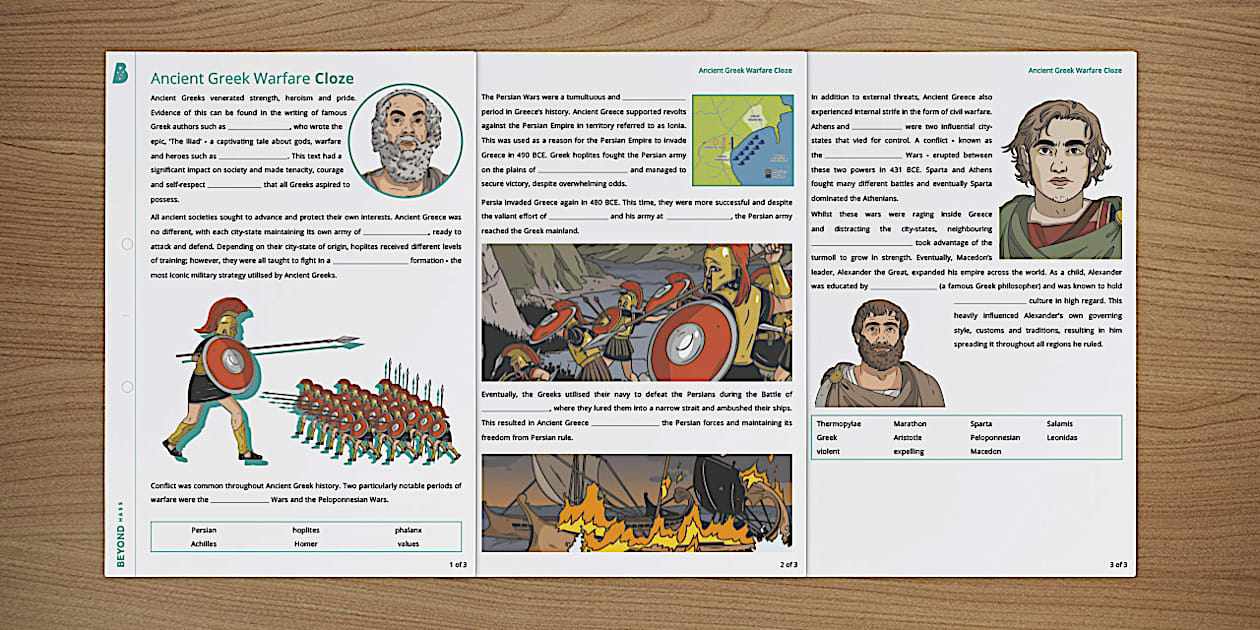 Ancient Greek Warfare Differentiated Cloze (teacher made)
