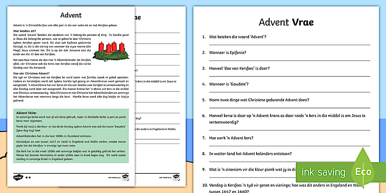 Advent Gedifferensieerde Begripslees Aktiwiteit - Twinkl