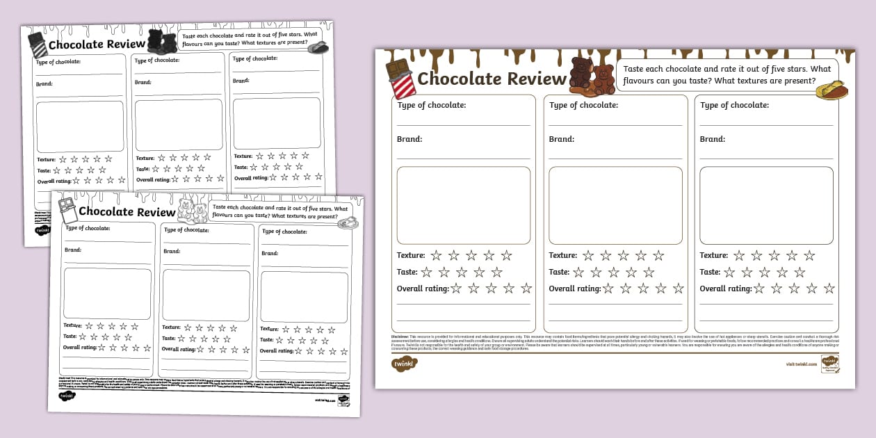 Chocolate Review Worksheet - Twinkl Reviews (teacher made)