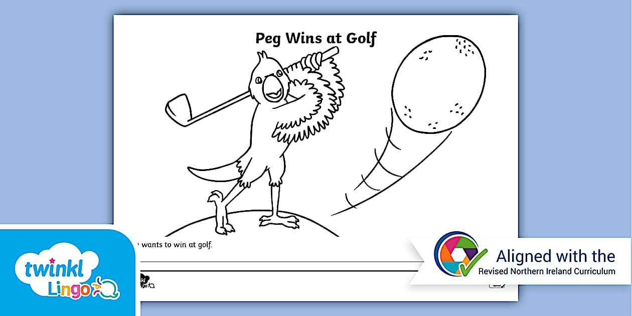 Peg Wins at Golf Colouring Page (teacher made) - Twinkl