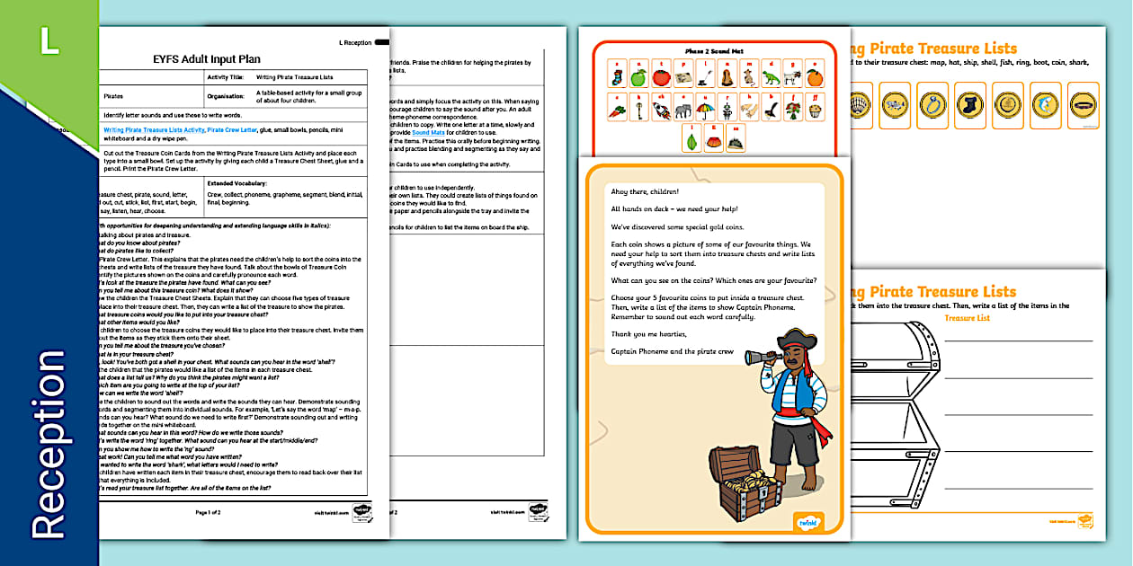 Kindergarten Writing Pirate Treasure Lists Plan and Resource Pack