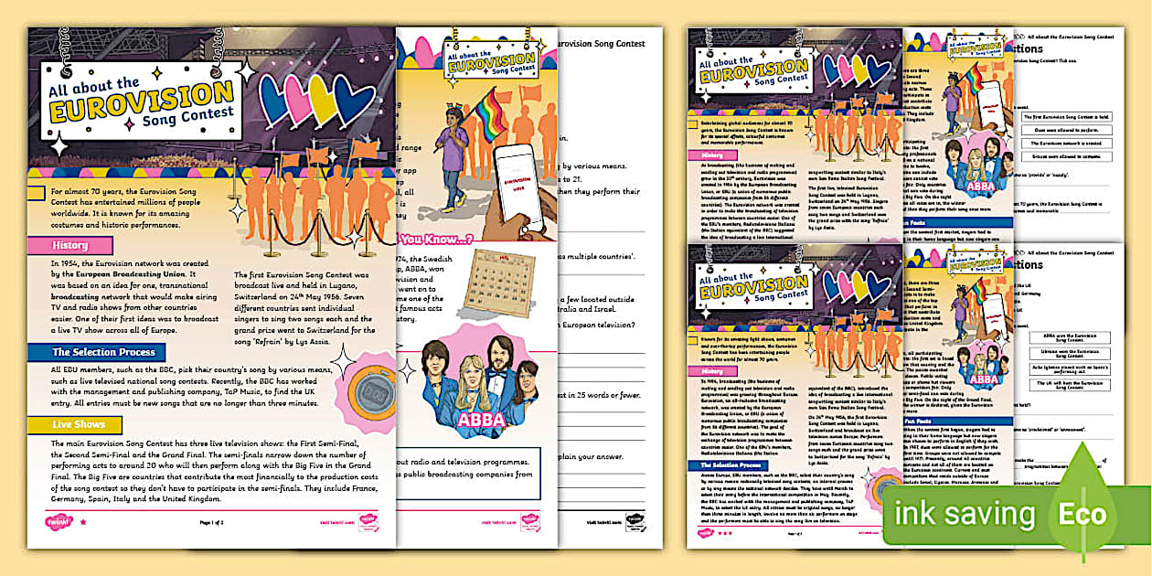 UKS2 All About the Eurovision Contest Comprehension Activity