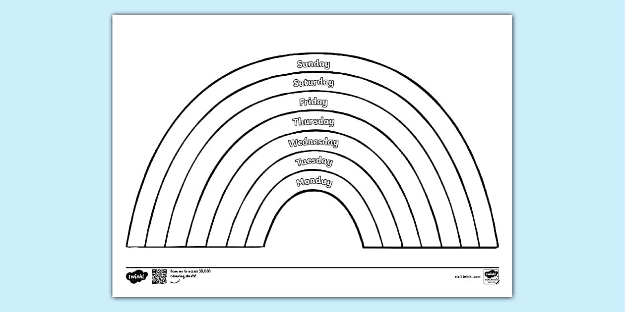 Rainbow Days of the Week Colouring Sheet - Twinkl