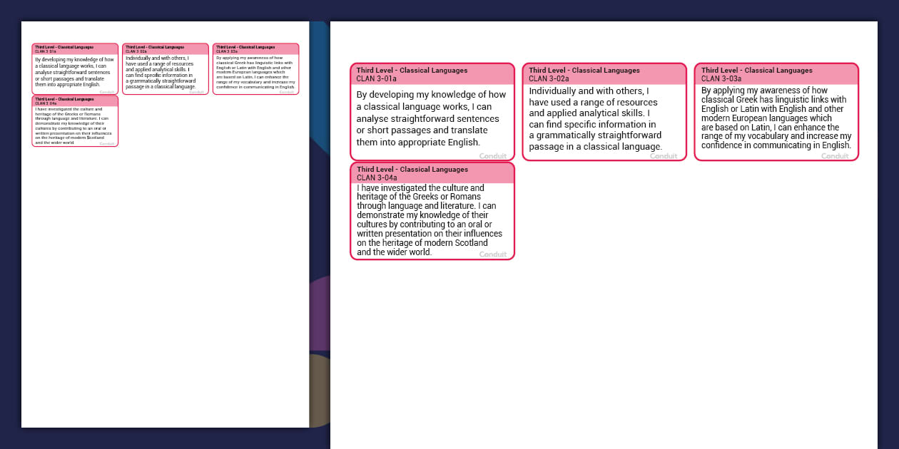 CfE Third Level Classical Languages Experiences and Outcomes Stickers
