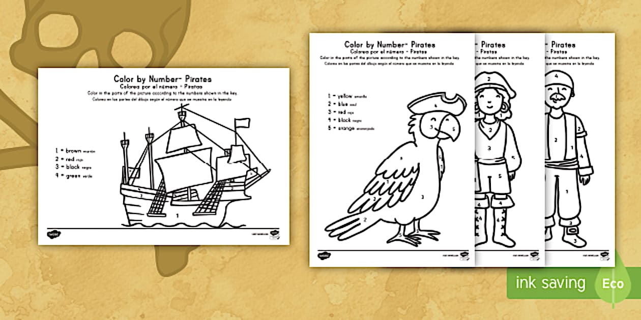 Pirates Color by Numbers English/Spanish - Pirates Color by Number