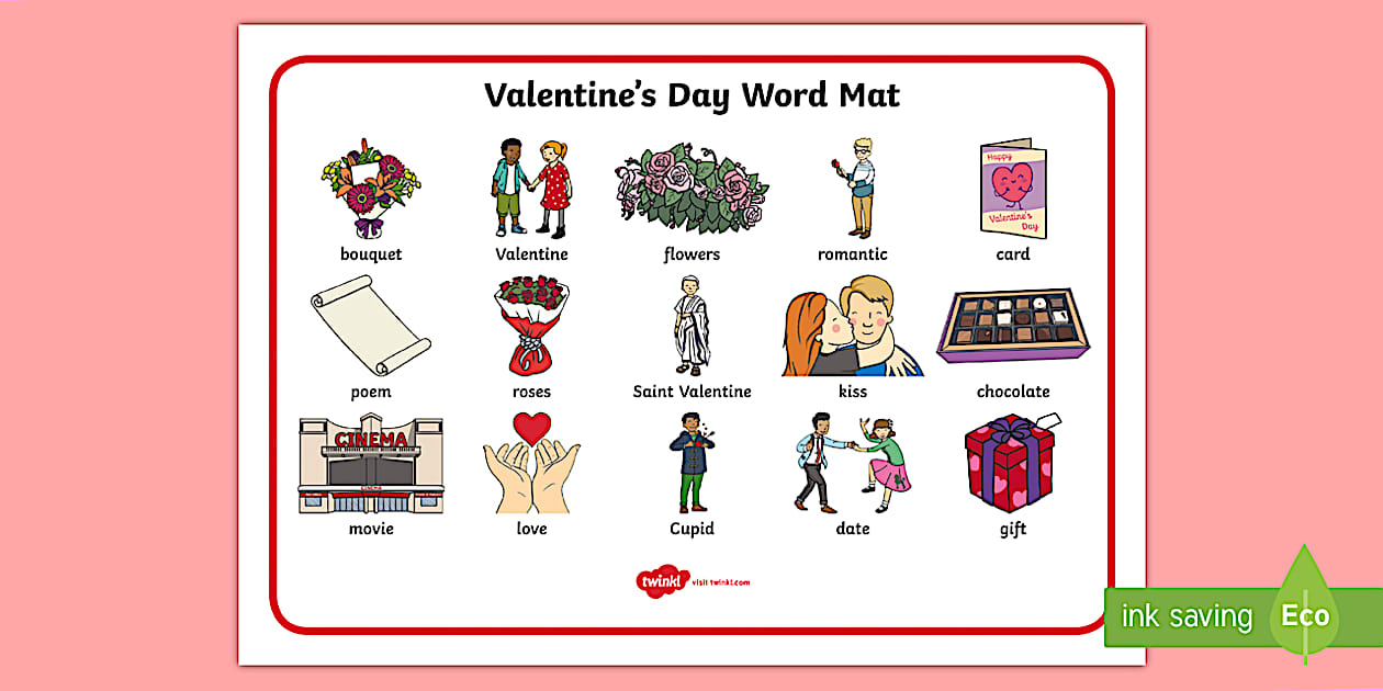 Valentines Day Word Mat (teacher made) - Twinkl