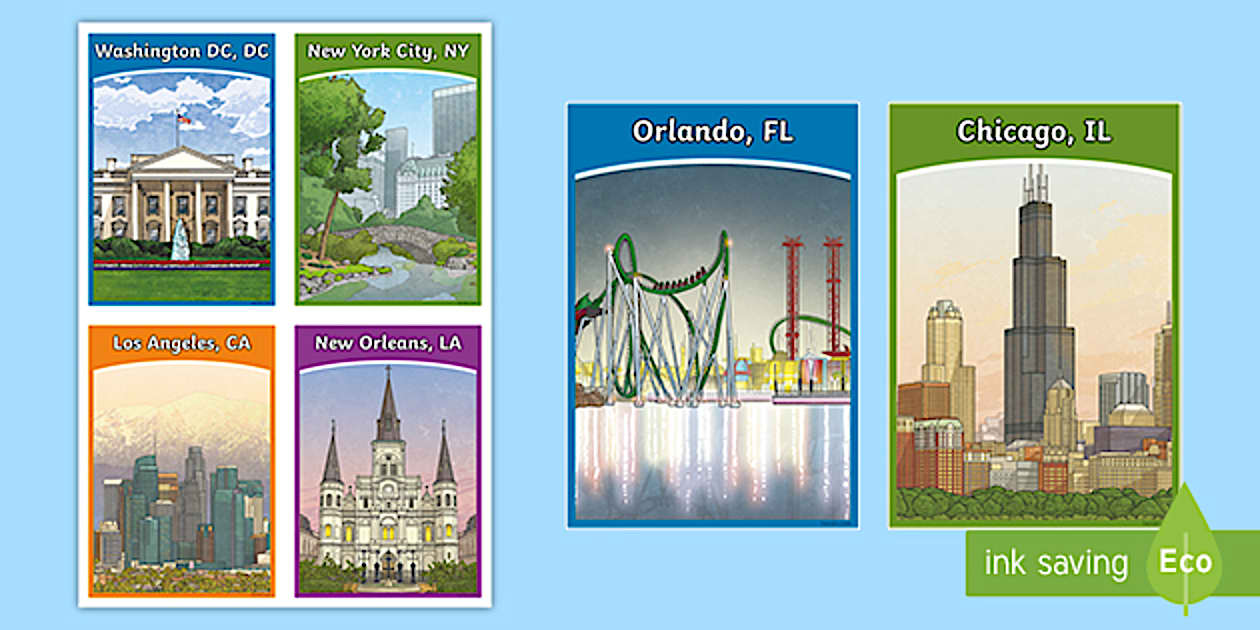 A Road Trip to America Destination Labels (teacher made)