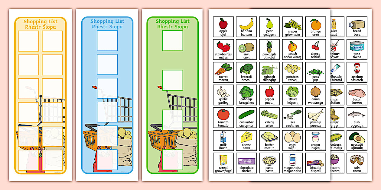 Shopping Lists and Food Cards English/Welsh (teacher made)