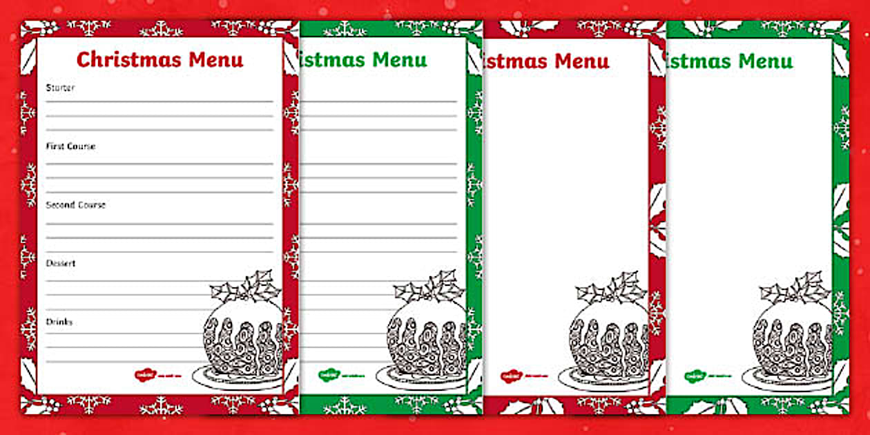 Christmas Menu Template Worksheet - Twinkl