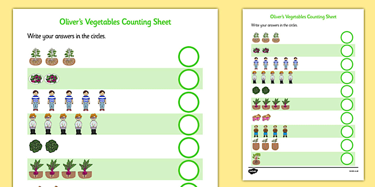 Oliver's Vegetables Counting Sheet (teacher made) - Twinkl