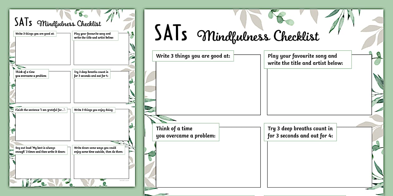 Muted Botanical Themed SATS Mindfulness Checklist - Twinkl