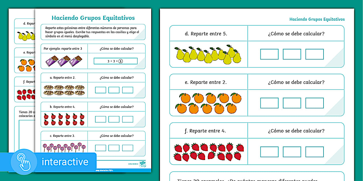 PDF Interactivo División: Haciendo grupos iguales - Twinkl