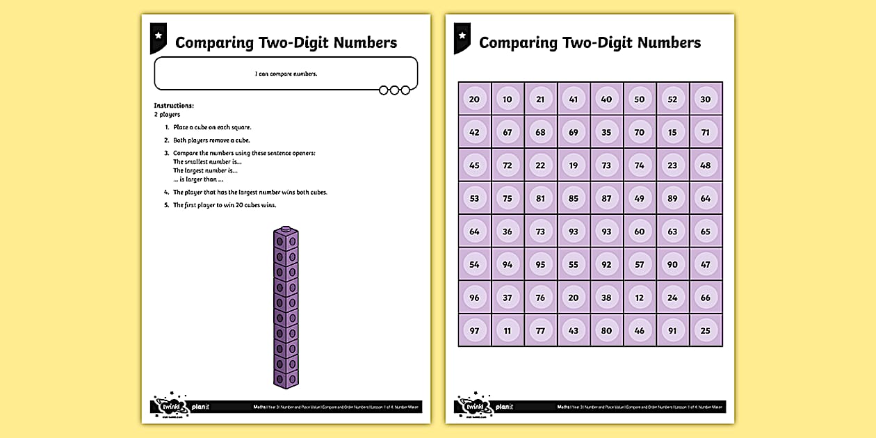 Editable Comparing 2-Digit Numbers Game (teacher made)