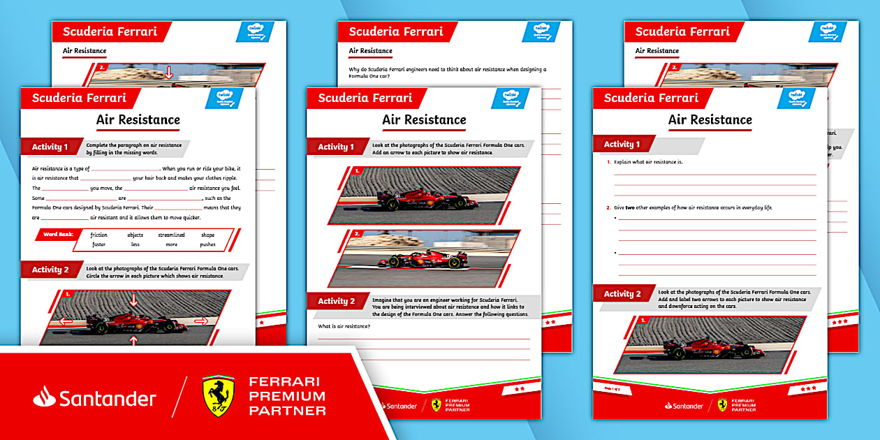 FREE! - Scuderia Ferrari F1: Air Resistance Worksheet [Ages 9-11]