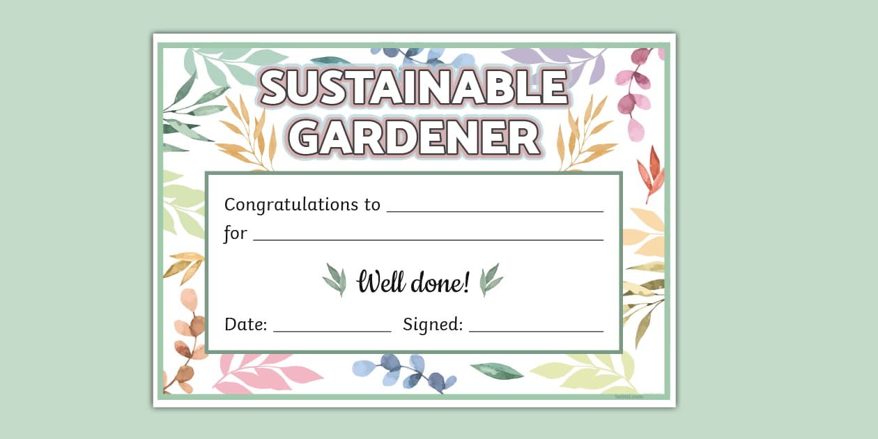 Colourful Botanical Themed Sustainable Gardener Certificate