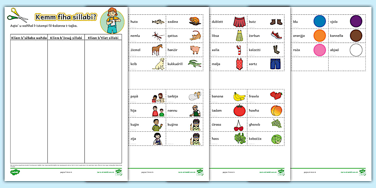 Karta tal-ħidma: Kemm fiha sillabi? (teacher made) - Twinkl