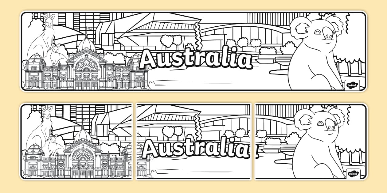 Australia Colouring Display Banner - Twinkl India - Twinkl