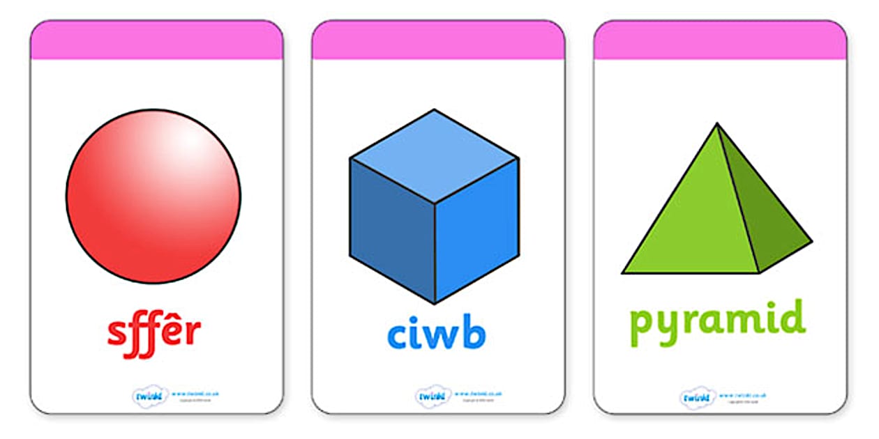3D Shape Flashcards (Shape Names) - Welsh - Twinkl