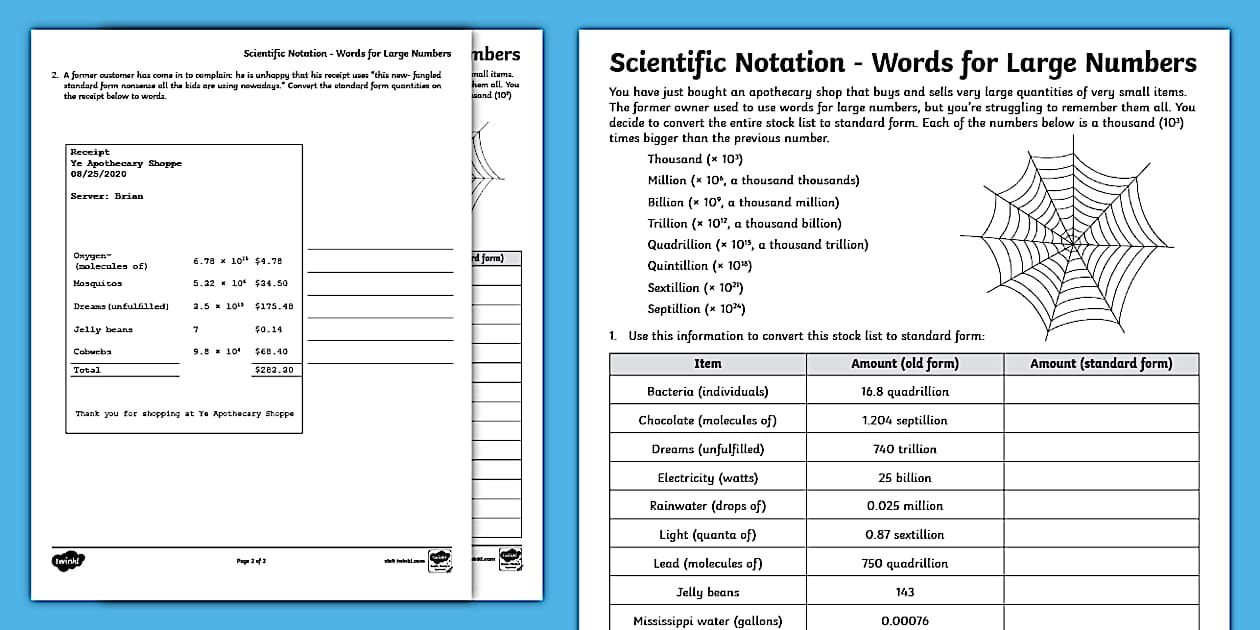 Eighth Grade Scientific Notation - Words for Large Numbers