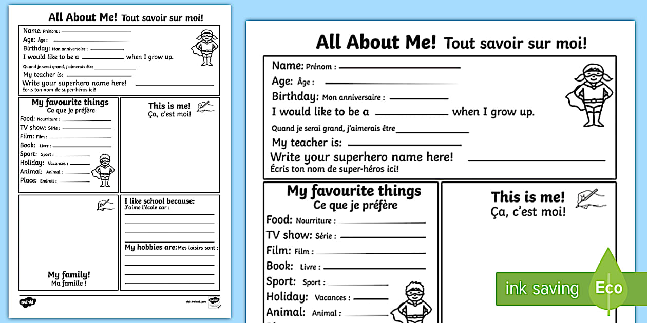 All About Me In French I French Language (teacher made)