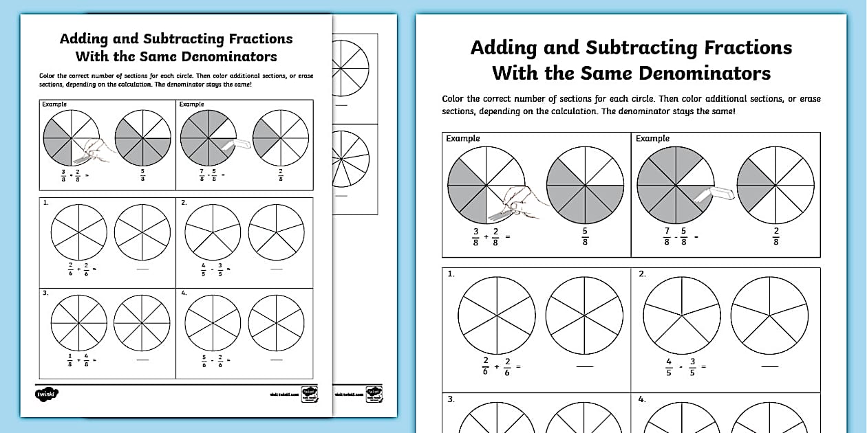 Adding and Subtracting Fractions With the Same Denominator Activity for