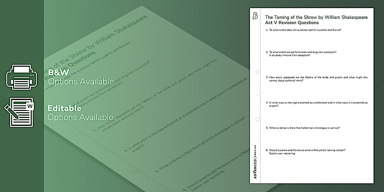 The Taming of the Shrew: Act V Revision Questions - Twinkl
