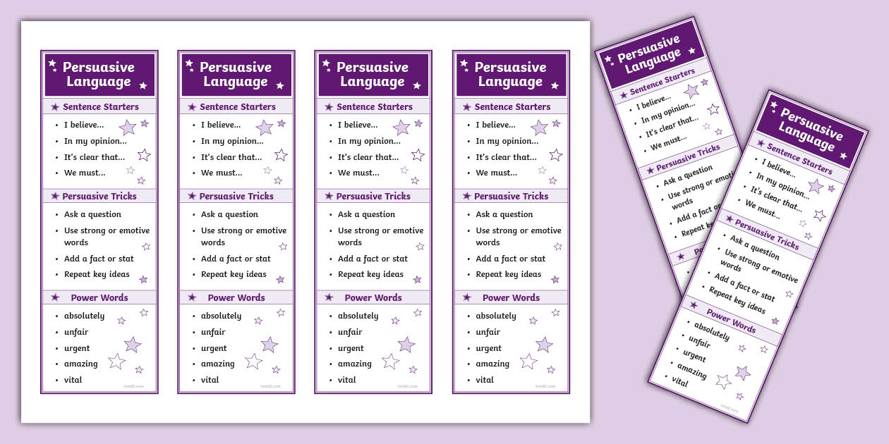 Persuasive Language Bookmark (teacher made) - Twinkl