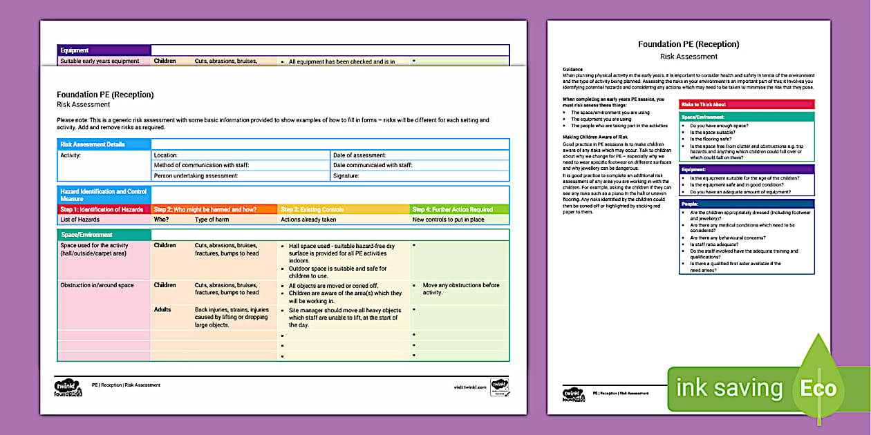 Foundation PE Risk Assessment | Primary Classroom - Twinkl