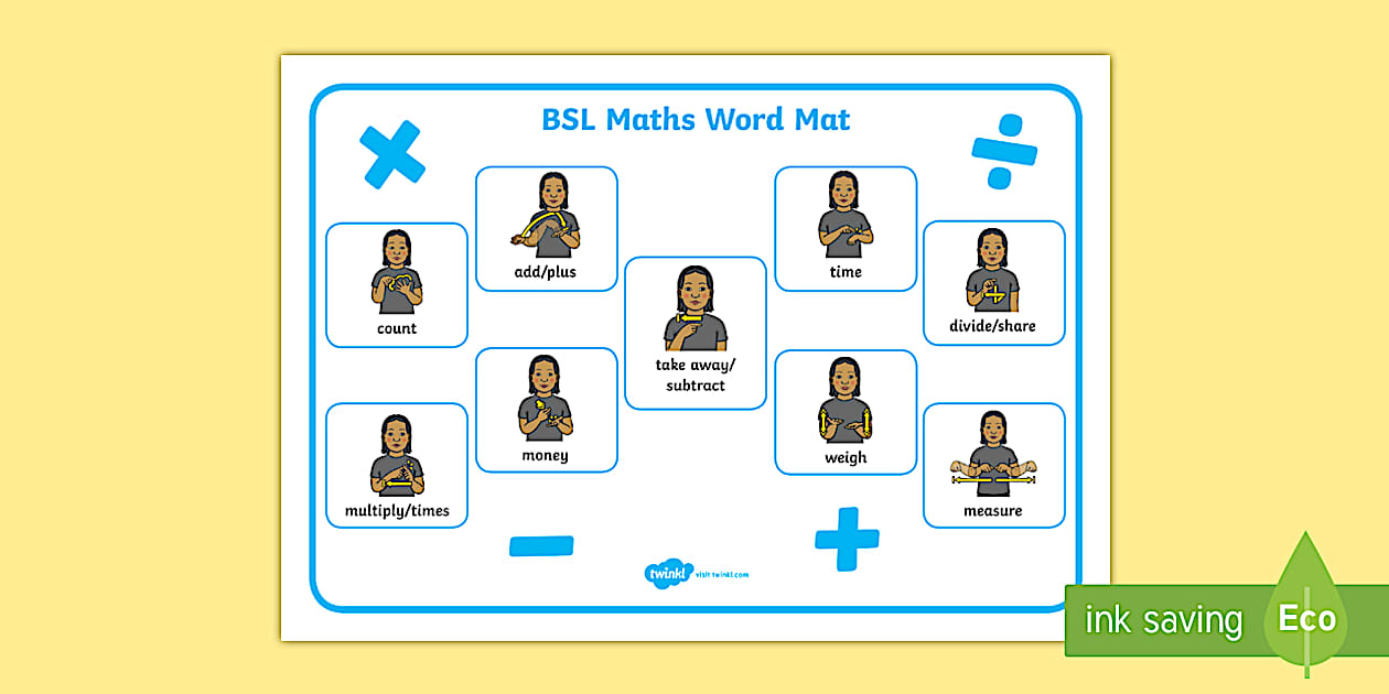 BSL Maths Key Signs Word Mat (teacher made) - Twinkl