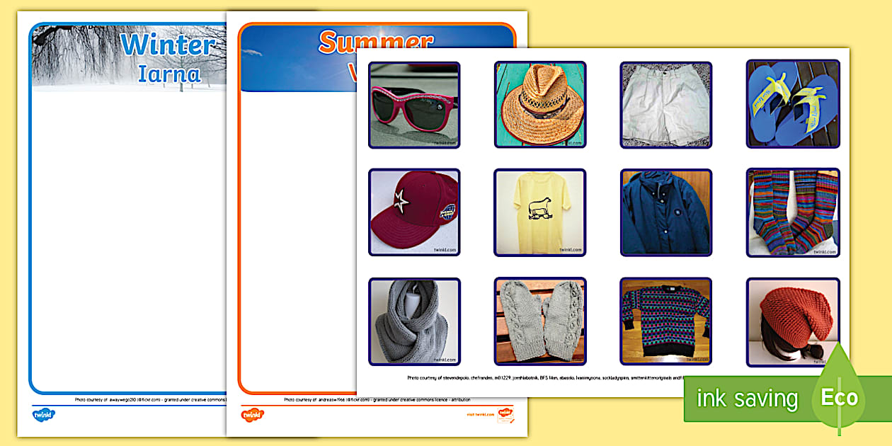Photo Summer and Winter Clothes Sorting Activity English/Romanian - Photo