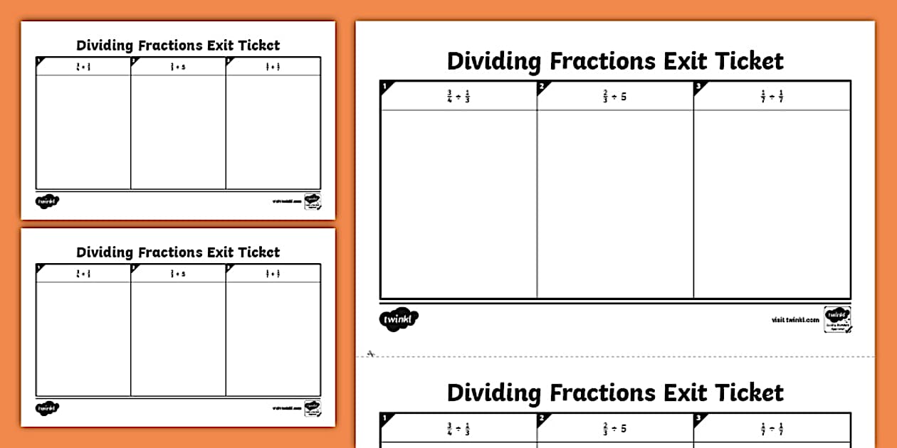 Seventh Grade Dividing Fractions Exit Ticket (teacher made)